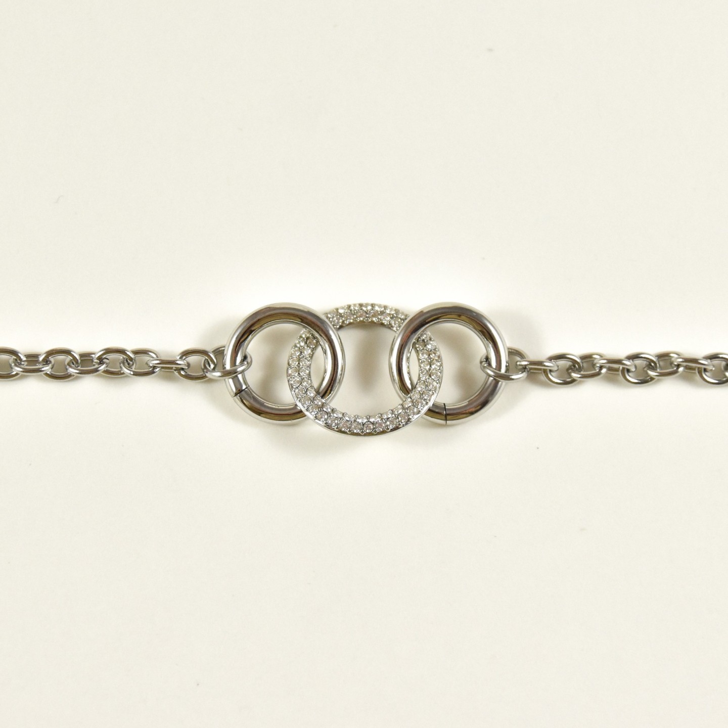 BRACELET TROIS ANNEAUX STRASS ACIER INOXYDABLE SILVER PETIT PRIX